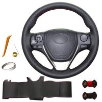 China Car Wrap Genuine Leather Black Custom Steering Wheel Cover For Toyota Corolla iM Auris 2013 2014 2015 2016 2017 2018 2019 for sale