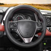China Car Wrap Genuine Leather Black Custom Steering Wheel Cover For Toyota Corolla iM Auris 2013 2014 2015 2016 2017 2018 2019 for sale