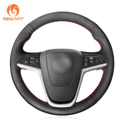 China MEWANT Hand Stitching  Lace Up Leather Red Thin Carbon Fiber Steering Wheel Cover With Bule Strip For Opel Astra Buick for sale