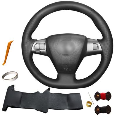 China Custom Design Black Artificial Leather DIY Hand Sewing Wrap Steering Wheel Cover For Toyota Corolla RAV4 2011 2012 2013 for sale