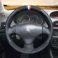 China DIY Car Accessories Black Genuine Leather Suede DIY Steering Wheel Cover For Peugeot 206 SW 2003 2004 2005 206 CC 2004 2005 for sale