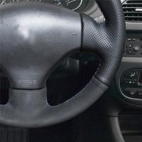 China DIY Car Accessories Black Genuine Leather Suede DIY Steering Wheel Cover For Peugeot 206 SW 2003 2004 2005 206 CC 2004 2005 for sale