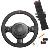 China Hand Stitching Black Suede Steering Wheel Cover Red Marker for Toyota 86 GT86 Subaru BRZ 2016 2017 2018 2019 for sale
