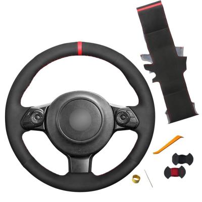 China Hand Stitching Black Suede Steering Wheel Cover Red Marker for Toyota 86 GT86 Subaru BRZ 2016 2017 2018 2019 for sale