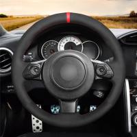 China Hand Stitching Black Suede Steering Wheel Cover Red Marker for Toyota 86 GT86 Subaru BRZ 2016 2017 2018 2019 for sale