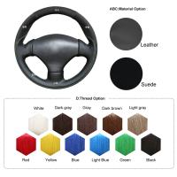 China Hand Sewing Black Suede Genuine Leather Custom Steering Wheel Cover For Peugeot 206 1998 1999 2000 2001 2002 2003 2004 2005 for sale