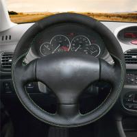China Hand Sewing Black Suede Genuine Leather Custom Steering Wheel Cover For Peugeot 206 1998 1999 2000 2001 2002 2003 2004 2005 for sale