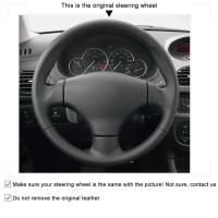 China Hand Sewing Black Suede Genuine Leather Custom Steering Wheel Cover For Peugeot 206 1998 1999 2000 2001 2002 2003 2004 2005 for sale
