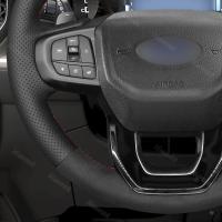 China Custom Hand Stitching Black Smooth Faux PU Artificial Leather Steering Wheel Cover for Ford Ranger Everest 2022-2023 for sale