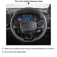 China Custom Hand Stitching Black Smooth Faux PU Artificial Leather Steering Wheel Cover for Ford Ranger Everest 2022-2023 for sale