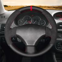 China Genuine Leather Suede Black Unique Design Soft Car Steering Wheel Cover For Peugeot 206 1998 1999 2000 2001 2002 2003 2004 2005 for sale