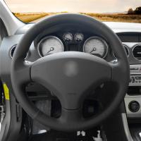 China Car Interior Accessories Black Artificial Leather Hand Stitch DIY Steering Wheel Cover For Peugeot 408 308 for sale