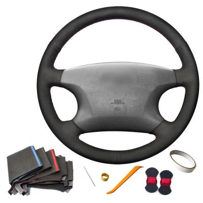 China Accessories Hand Sewing Black Suede Steering Wheel Cover for Toyota Avalon Camry Highlander 2001 2002 2003 2004 for sale