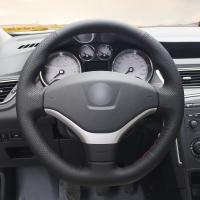 China Artificial Leather Black Custom Hand Sewing Wrap Steering Wheel Cover for Peugeot 206 207 208 2008  307 308 408 508 Boxer for sale