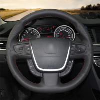 China Hand Stitched Red Thread Black Artificial Leather Steering Wheel Cover for Peugeot 508 508 SW 2011-2018 for sale