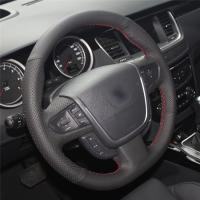 China Hand Stitched Red Thread Black Artificial Leather Steering Wheel Cover for Peugeot 508 508 SW 2011-2018 for sale