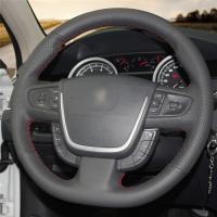 China Hand Stitched Red Thread Black Artificial Leather Steering Wheel Cover for Peugeot 508 508 SW 2011-2018 for sale