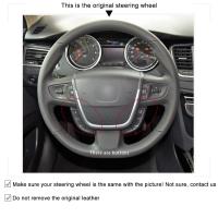 China Hand Stitched Red Thread Black Artificial Leather Steering Wheel Cover for Peugeot 508 508 SW 2011-2018 for sale