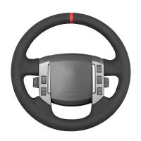 China Hand Stitched Faux Black Suede Red Strip Steering Wheel Cover for Land Rover Discovery 3  2004-2009 for sale