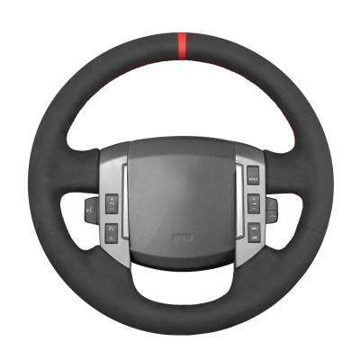 China Hand Stitched Faux Black Suede Red Strip Steering Wheel Cover for Land Rover Discovery 3  2004-2009 for sale