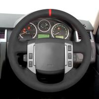 China Hand Stitched Faux Black Suede Red Strip Steering Wheel Cover for Land Rover Discovery 3  2004-2009 for sale