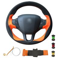 China Hand Sewing Stitching Orange Leather and Black Suede Customized Custom Steering Wheel Cover Wrap for Peugeot 208 Peugeot 2008 for sale