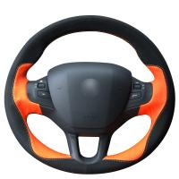 China Hand Sewing Stitching Orange Leather and Black Suede Customized Custom Steering Wheel Cover Wrap for Peugeot 208 Peugeot 2008 for sale