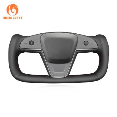 China Custom Hand Stitching Black Smooth Leather Steering Wheel Cover for Tesla Model S X 2021 2022 2023 for sale
