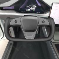 China Custom Hand Stitching Black Smooth Leather Steering Wheel Cover for Tesla Model S X 2021 2022 2023 for sale
