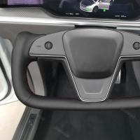 China Custom Hand Stitching Black Smooth Leather Steering Wheel Cover for Tesla Model S X 2021 2022 2023 for sale