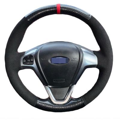 China Hand Stitching Carbon Soft Suede Steering Wheel Cover for Ford Fiesta MK7 Ecosport Zetec S Ecoboost 2008-2014 for sale