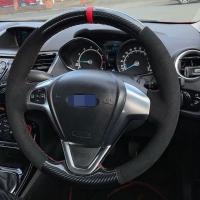 China Hand Stitching Carbon Soft Suede Steering Wheel Cover for Ford Fiesta MK7 Ecosport Zetec S Ecoboost 2008-2014 for sale