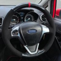 China Hand Stitching Carbon Soft Suede Steering Wheel Cover for Ford Fiesta MK7 Ecosport Zetec S Ecoboost 2008-2014 for sale