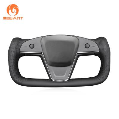 China Custom Hand Stitching Black Leather Steering Wheel Cover for Tesla Model S X 2021 2022 2023 for sale