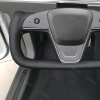 China Custom Hand Stitching Black Leather Steering Wheel Cover for Tesla Model S X 2021 2022 2023 for sale