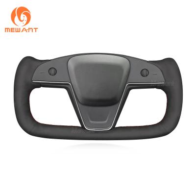 China Custom Hand Stitching Black Soft Suede Steering Wheel Cover for Tesla Model S X 2021-2023 for sale