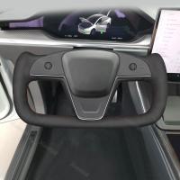 China Custom Hand Stitching Black Soft Suede Steering Wheel Cover for Tesla Model S X 2021-2023 for sale