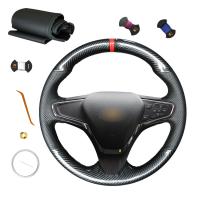China Custom Sewing Gloss Carbon with Leather Steering Wheel Cover Red Strip for Chevrolet Cruze Volt 2015 2016 2017 for sale