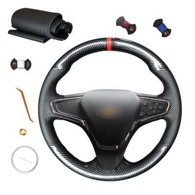 China Custom Sewing Gloss Carbon with Leather Steering Wheel Cover Red Strip for Chevrolet Cruze Volt 2015 2016 2017 for sale
