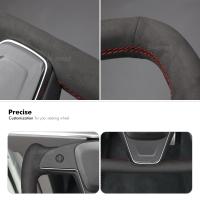 China Custom Hand Stitching Black Soft Suede Steering Wheel Cover for Tesla Model S X 2021-2023 for sale