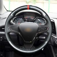 China Custom Sewing Gloss Carbon with Leather Steering Wheel Cover Red Strip for Chevrolet Cruze Volt 2015 2016 2017 for sale