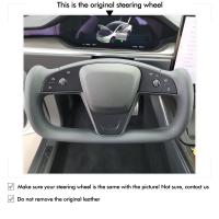 China Custom Hand Stitching Black Soft Suede Steering Wheel Cover for Tesla Model S X 2021-2023 for sale