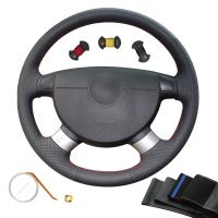 China Hand Sewing Custom Black Artificial Leather Steering Wheel Cover for Chevrolet Lova Aveo 2004 2005 2006 2007 2008 2009 2010 2011 for sale