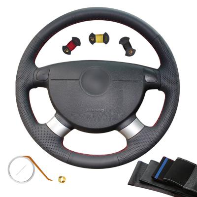 China Hand Sewing Custom Black Artificial Leather Steering Wheel Cover for Chevrolet Lova Aveo 2004 2005 2006 2007 2008 2009 2010 2011 for sale