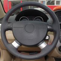 China Hand Sewing Custom Black Artificial Leather Steering Wheel Cover for Chevrolet Lova Aveo 2004 2005 2006 2007 2008 2009 2010 2011 for sale