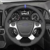 China Hand Stitching Full Black Suede Custom Steering Wheel Cover for Ford Transit Connect Tourneo Custom Grand Tourneo Connect for sale