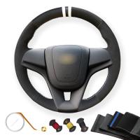 China Stitching Black Suede Steering Wheel Cover White Strip for Chevrolet Cruze Aveo Orlando 2009 2010 2011 2012 2013 2014 2015 for sale