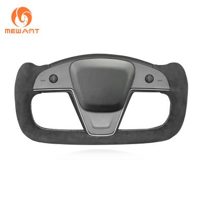 China Customized Available Durable Soft Fluffy Black suede Hand Sewing Steering Wheel Cover Wrap for for Tesla Model S X 2022-2023 for sale