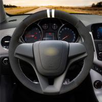 China Stitching Black Suede Steering Wheel Cover White Strip for Chevrolet Cruze Aveo Orlando 2009 2010 2011 2012 2013 2014 2015 for sale