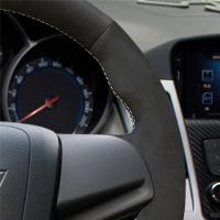 China Stitching Black Suede Steering Wheel Cover White Strip for Chevrolet Cruze Aveo Orlando 2009 2010 2011 2012 2013 2014 2015 for sale